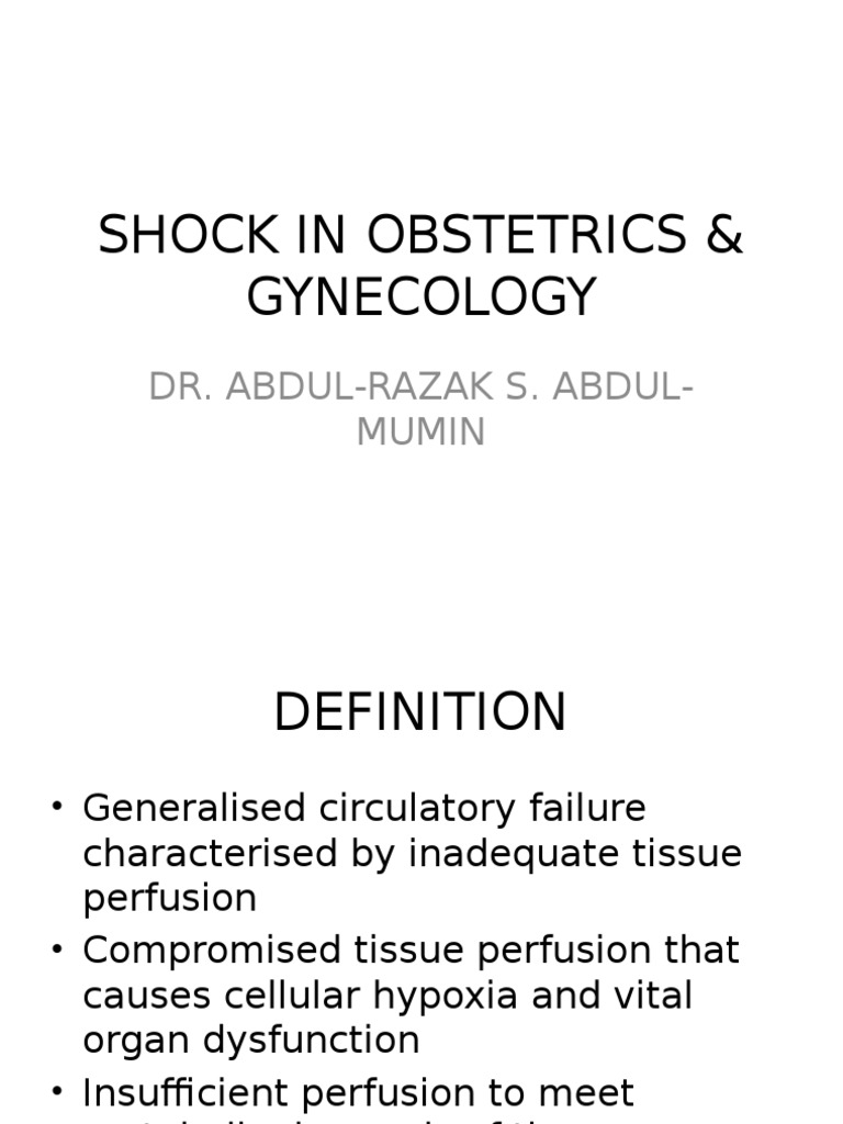 63 Shock in Obstetrics & Gynecology | PDF | Shock (Circulatory ...