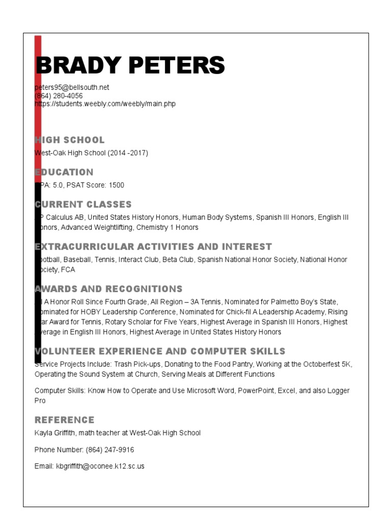 Brady Peters Resume | PDF | Career & Growth | Sports & Recreation