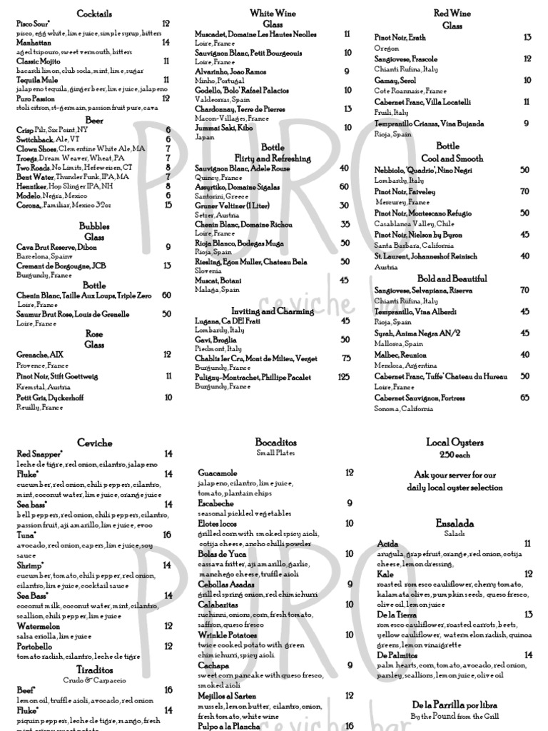 Puro Ceviche Bar Menu | Foods | Food & Wine