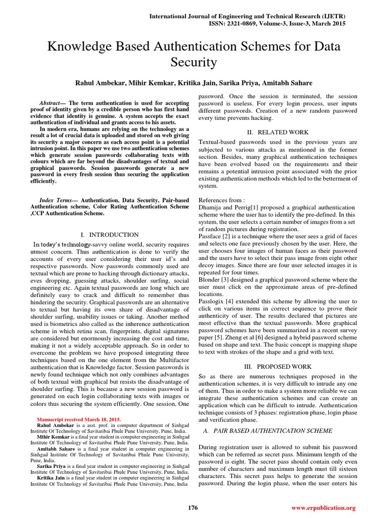 Knowledge Based Authentication Schemes For Data Security | PDF | Key ...