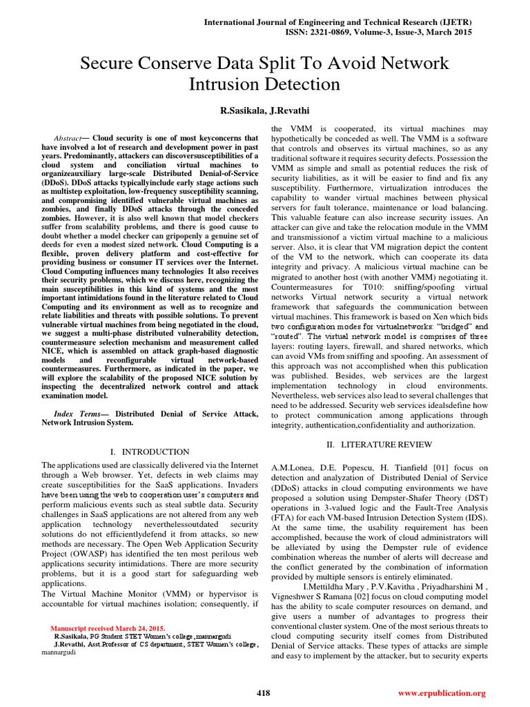 Secure Conserve Data Split To Avoid Network Intrusion Detection | PDF ...