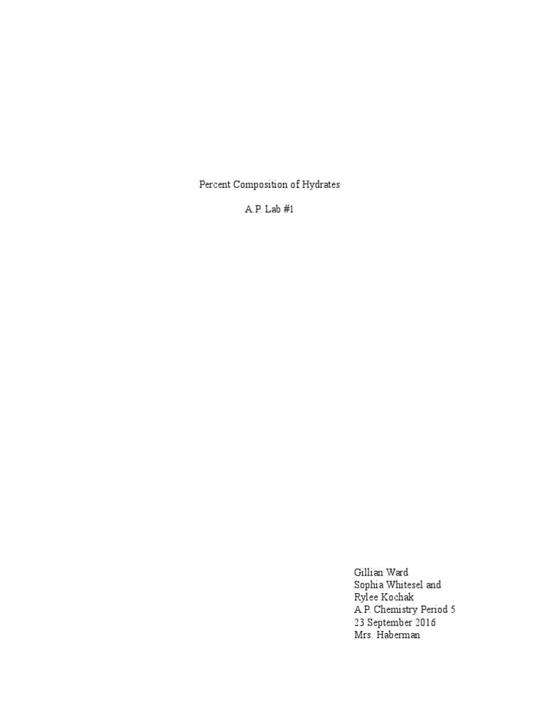 Ap Chemistry - Percent Composition of Hydrates Lab | PDF | Mole (Unit ...