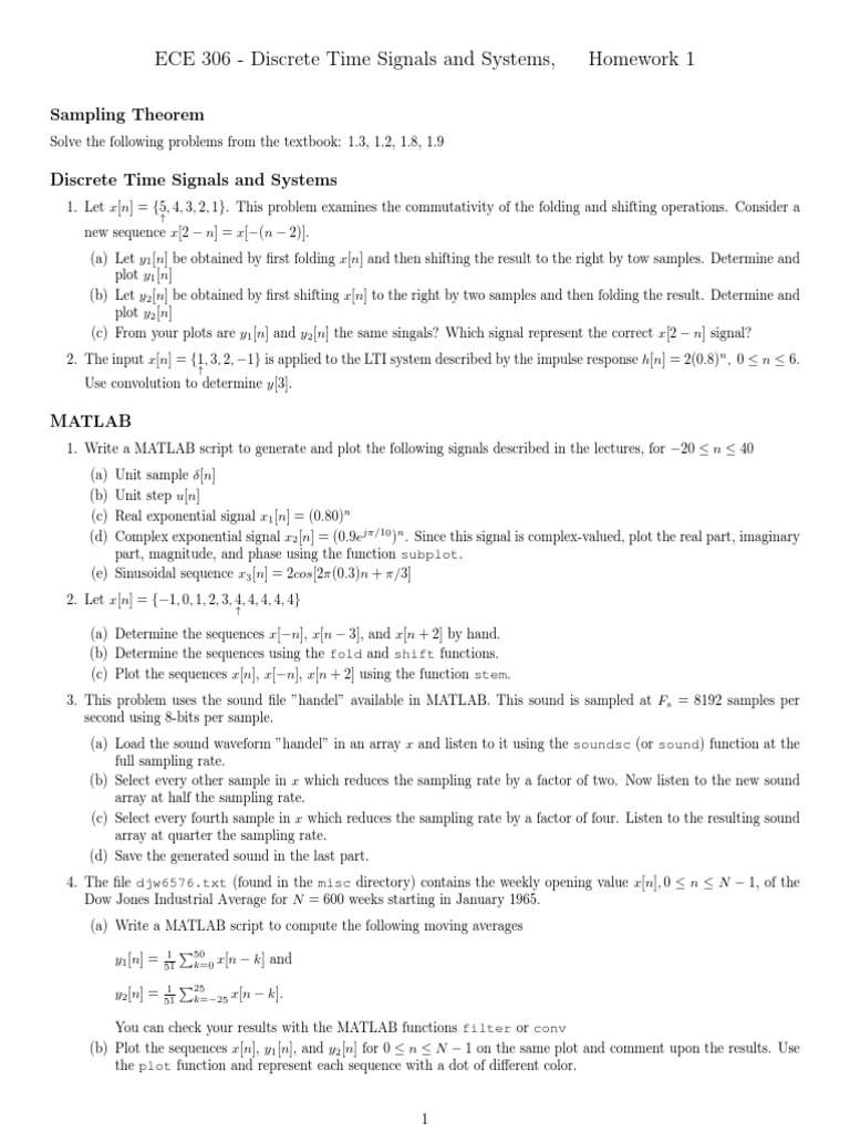 Ece 306 - HW 1 | PDF | Signal Processing | Areas Of Computer Science