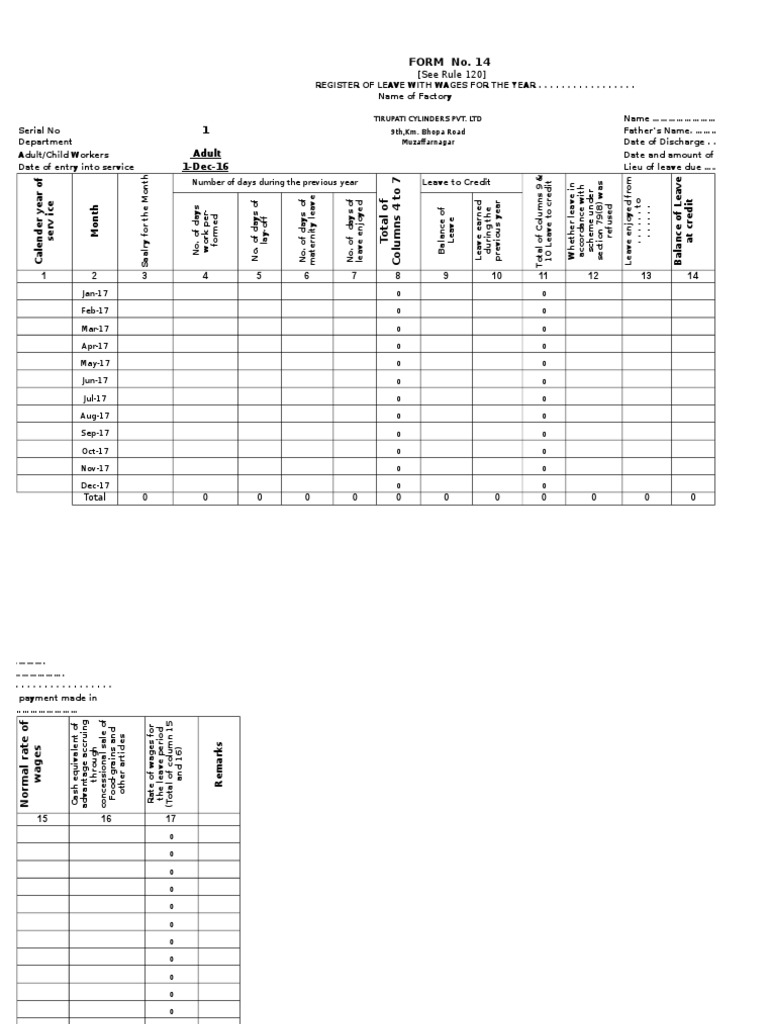 (See Rule 120) : FORM No. 14 | Download Free PDF | Working Conditions ...