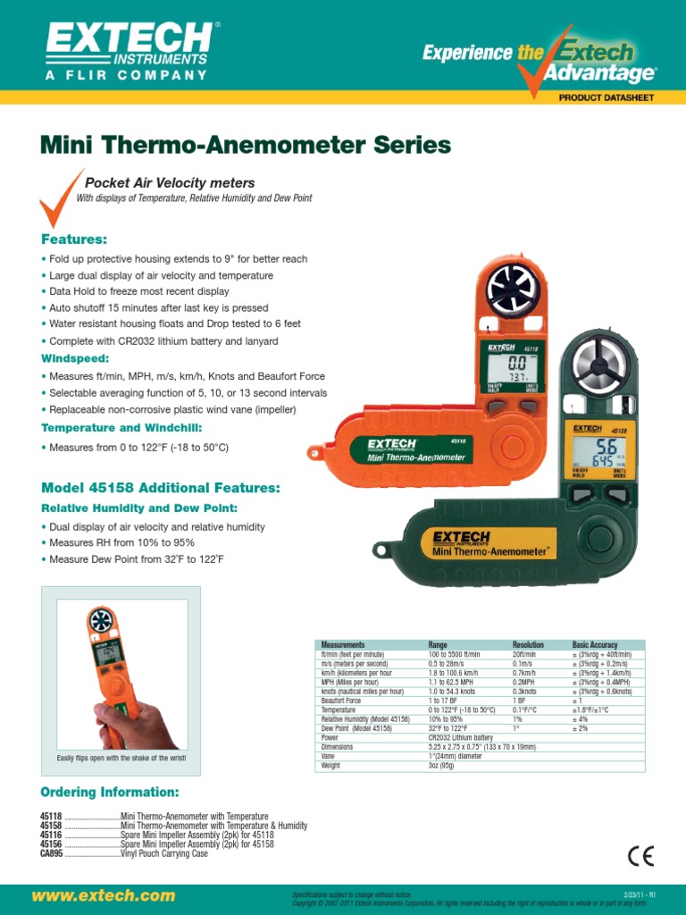 Mini Thermo-Anemometer Series: Pocket Air Velocity Meters | PDF ...