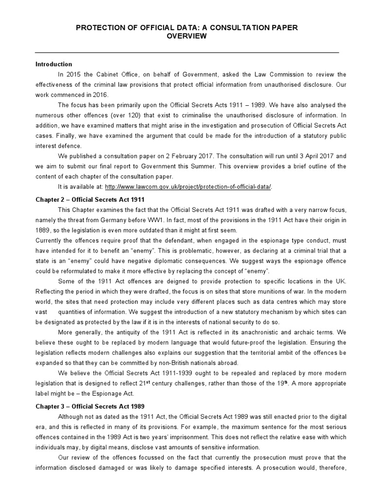 Protection of Official Data: A Consultation Paper: ST TH | PDF ...