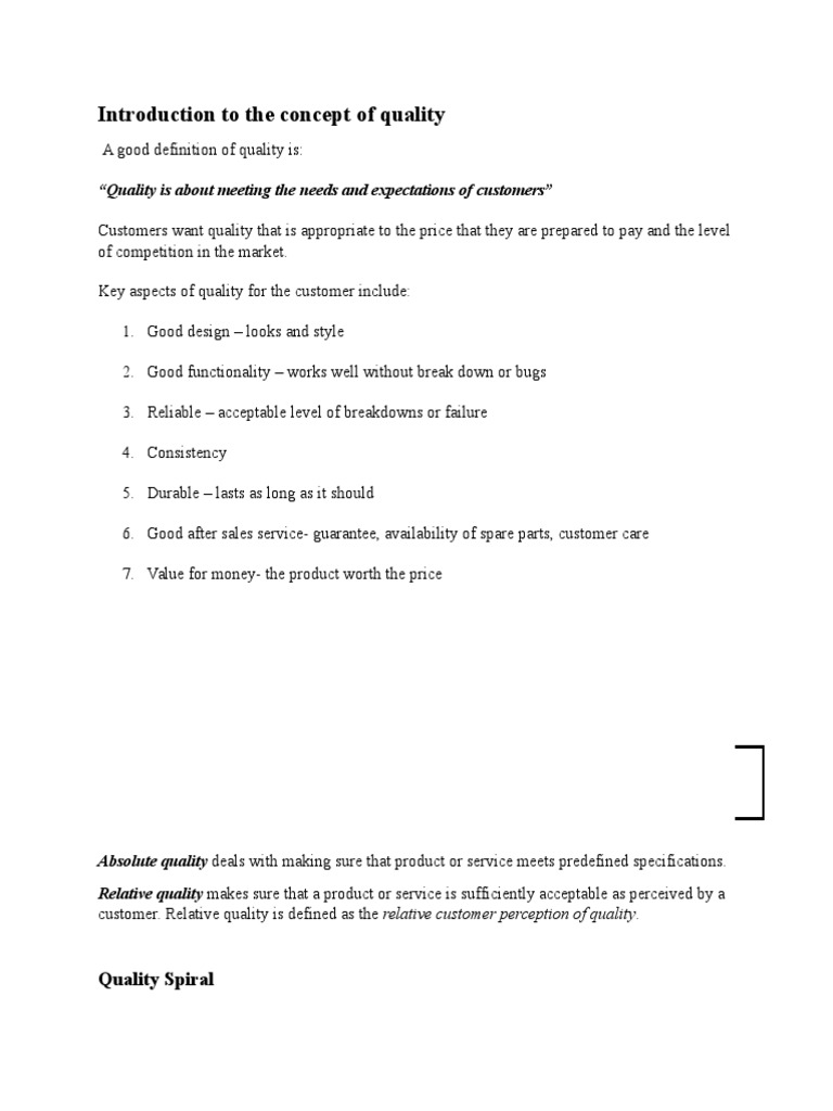 Introduction To The Concept of Quality | PDF | Standardization ...