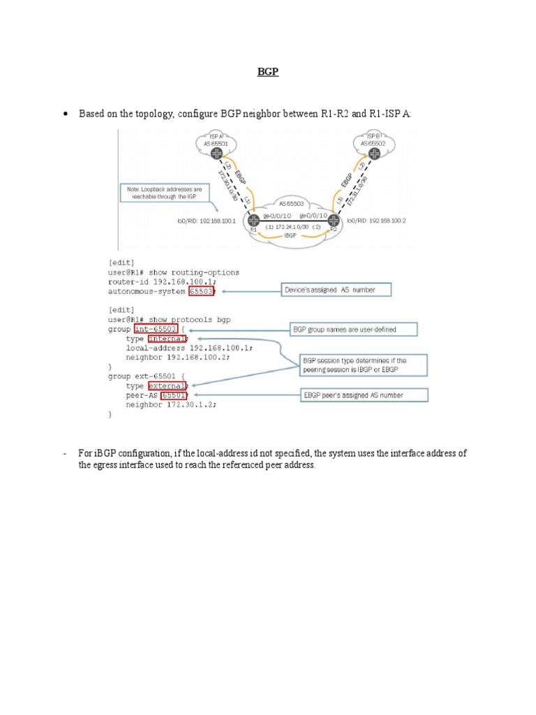 Based On The Topology, Configure BGP Neighbor Between R1-R2 and R1-ISP ...