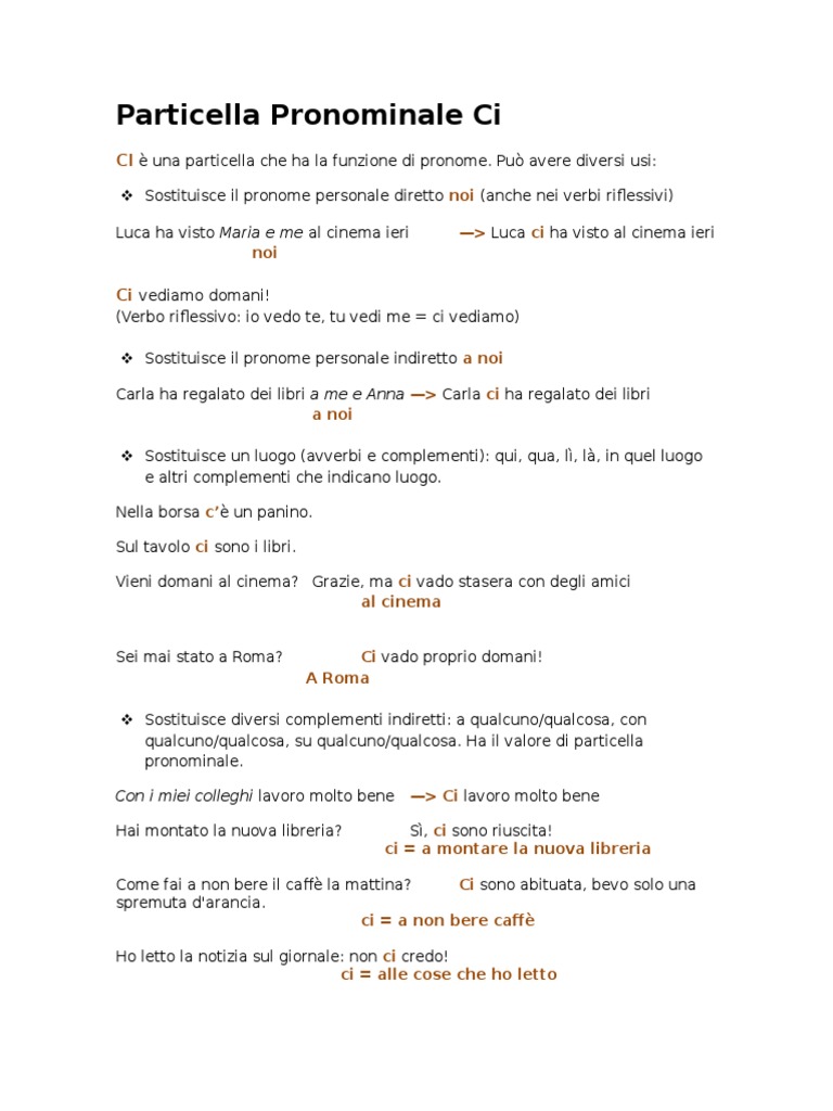 Grammatica Italiana Particella Pronominale Ci e Ne | PDF
