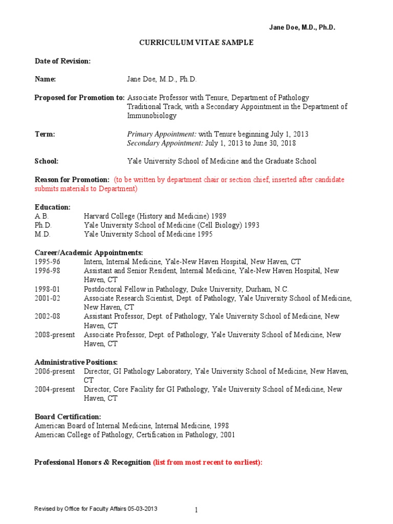 Cv Sample_ Jane Doe Md Phd | Pathology | Inflammatory Bowel Disease