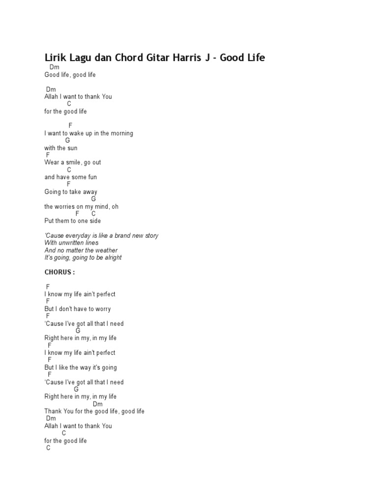 Lirik Lagu Dan Chord Gitar Harris J - Good Life | Download Free PDF ...