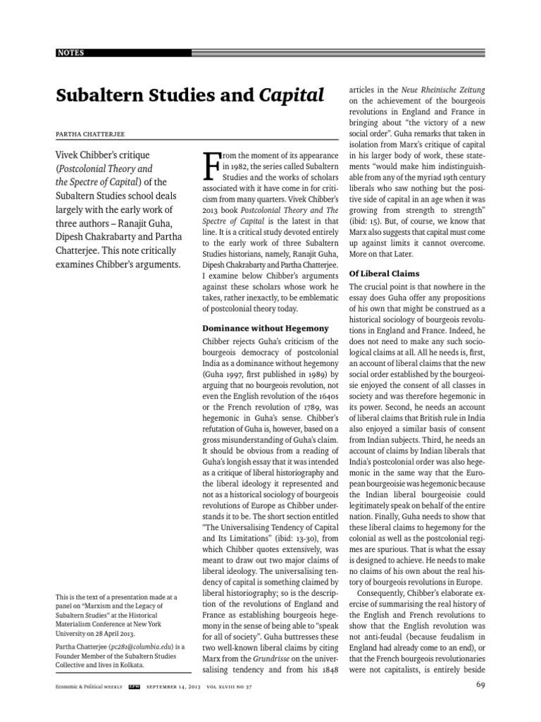Partha Chatterjee Subaltern Studies and Capital | PDF | Commodity | Capitalism