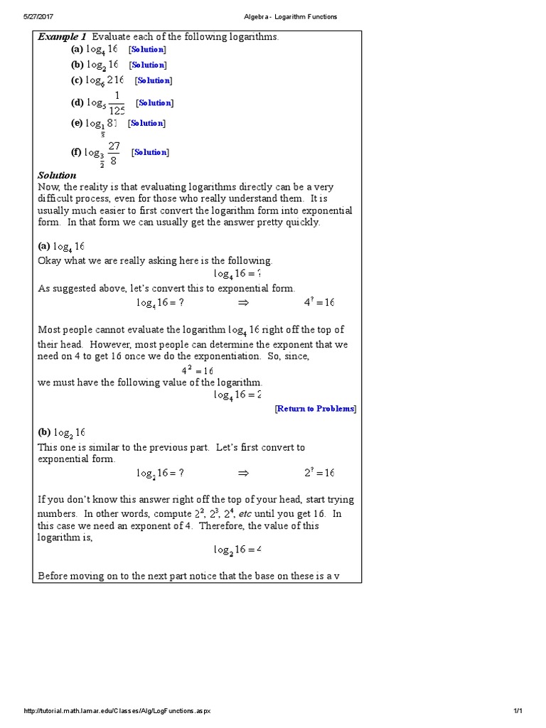 Algebra - Logarithm Functions2 | PDF | Career & Growth | Computers