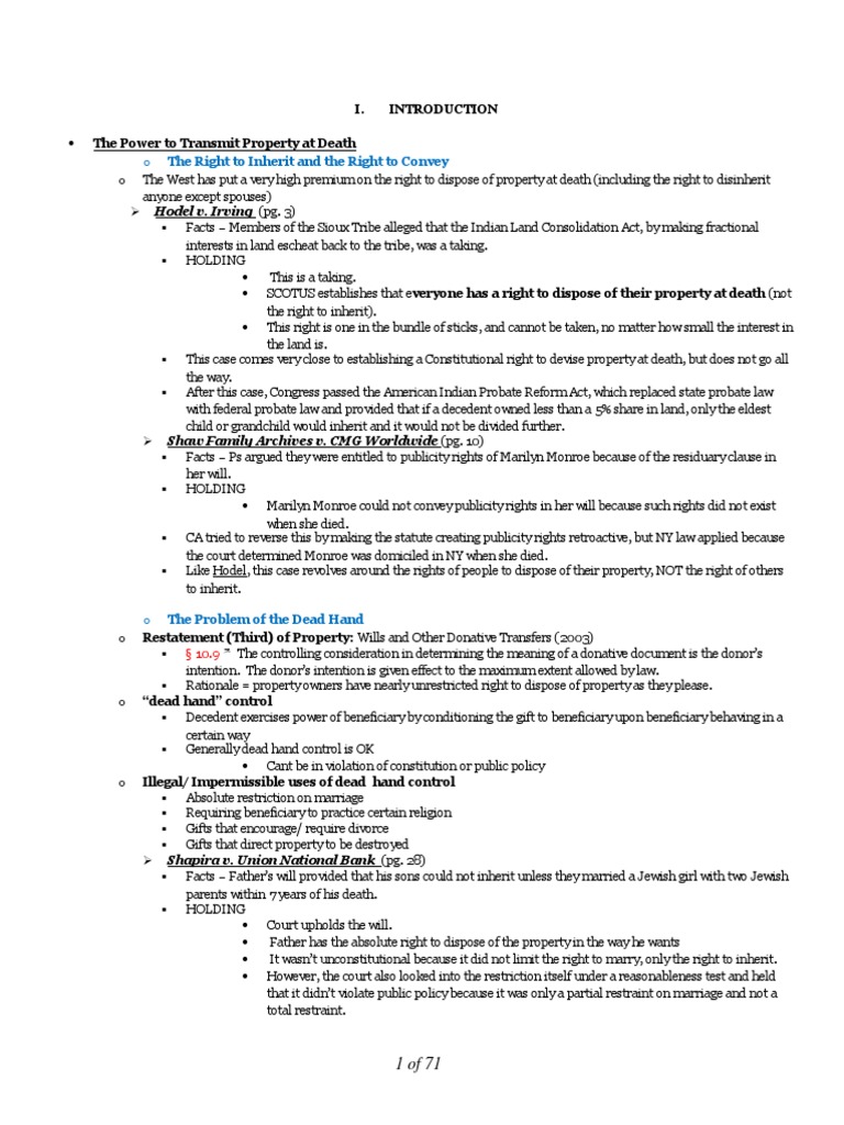 Wills Trusts and Estates Outline Goes With Dukeminier Book | PDF | Will ...
