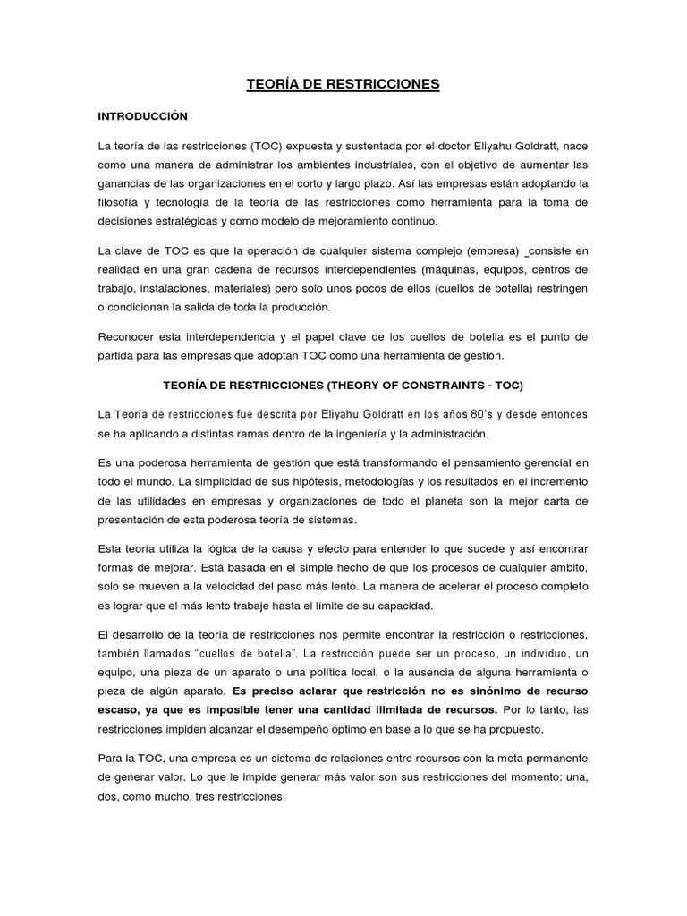 2 - Teoría de Restricciones | PDF | Teoría | Toma de decisiones