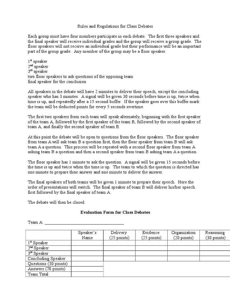 Rules for Classroom Debates | PDF