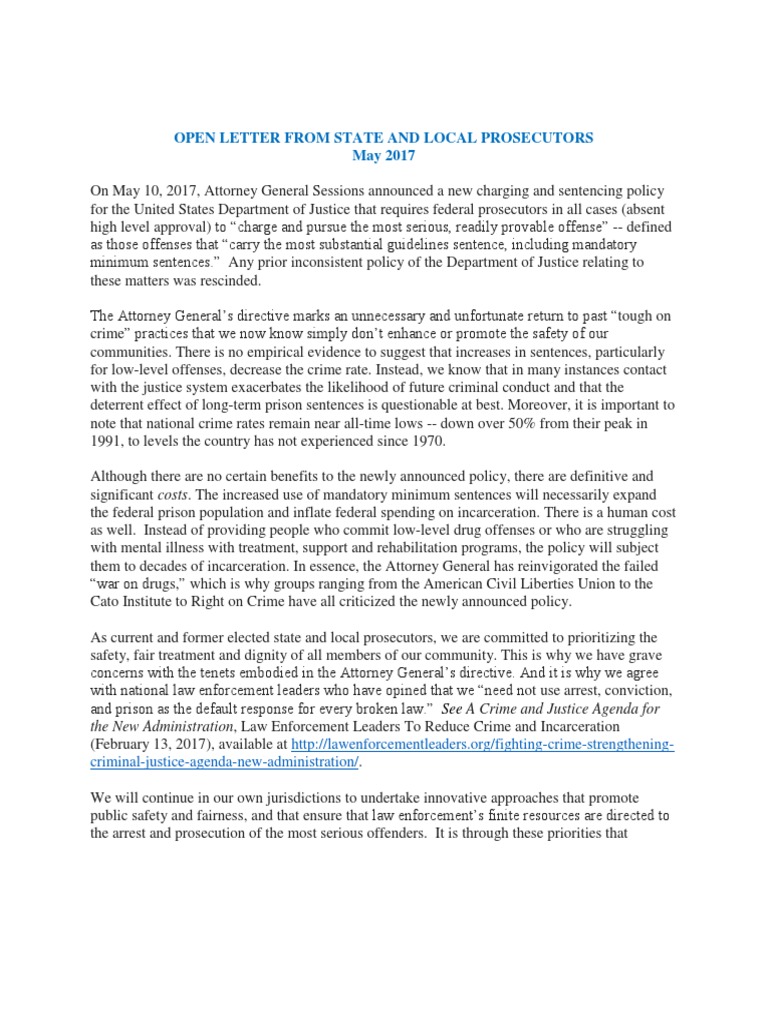 Letter From Prosecutors Re Jeff Sessions - 59984802 - Ver1.0 | PDF ...