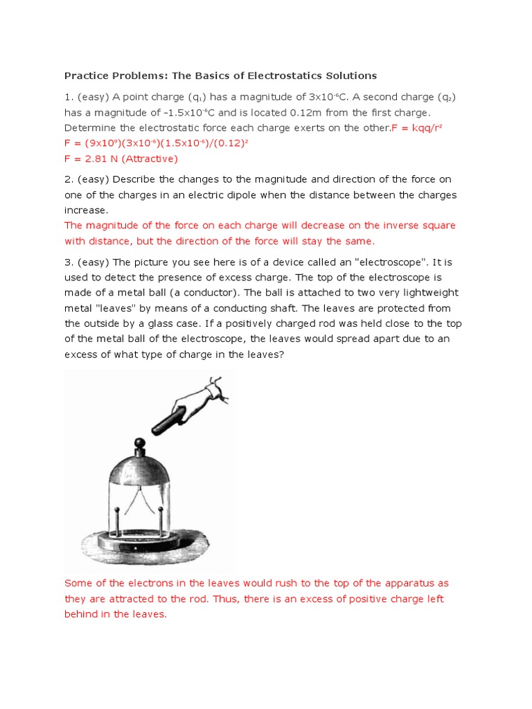 Practice Problems: The Basics of Electrostatics Solutions | PDF | Electric Charge | Electrostatics