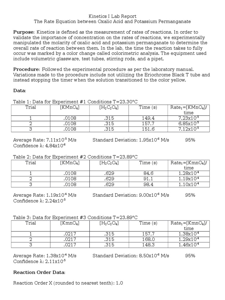 Kinetics I Lab Report (1) | Reaction Rate | Experiment