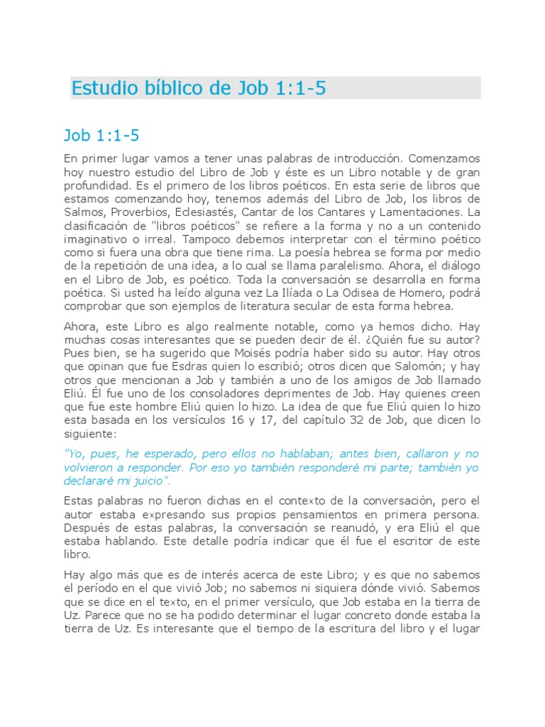 Estudio Bíblico de Job 1 | PDF | Libro de trabajo | Eclesiastés
