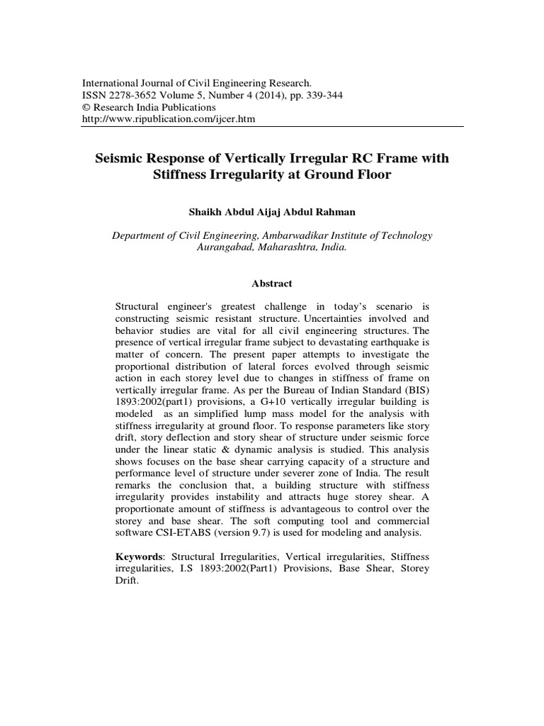 Seismic Response of Vertically Irregular RC Frame With Stiffness | PDF | Earthquakes | Beam ...