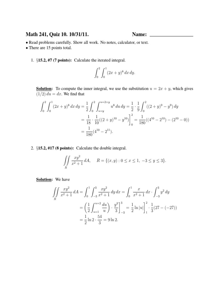 Calculus Quiz for Math Students | PDF