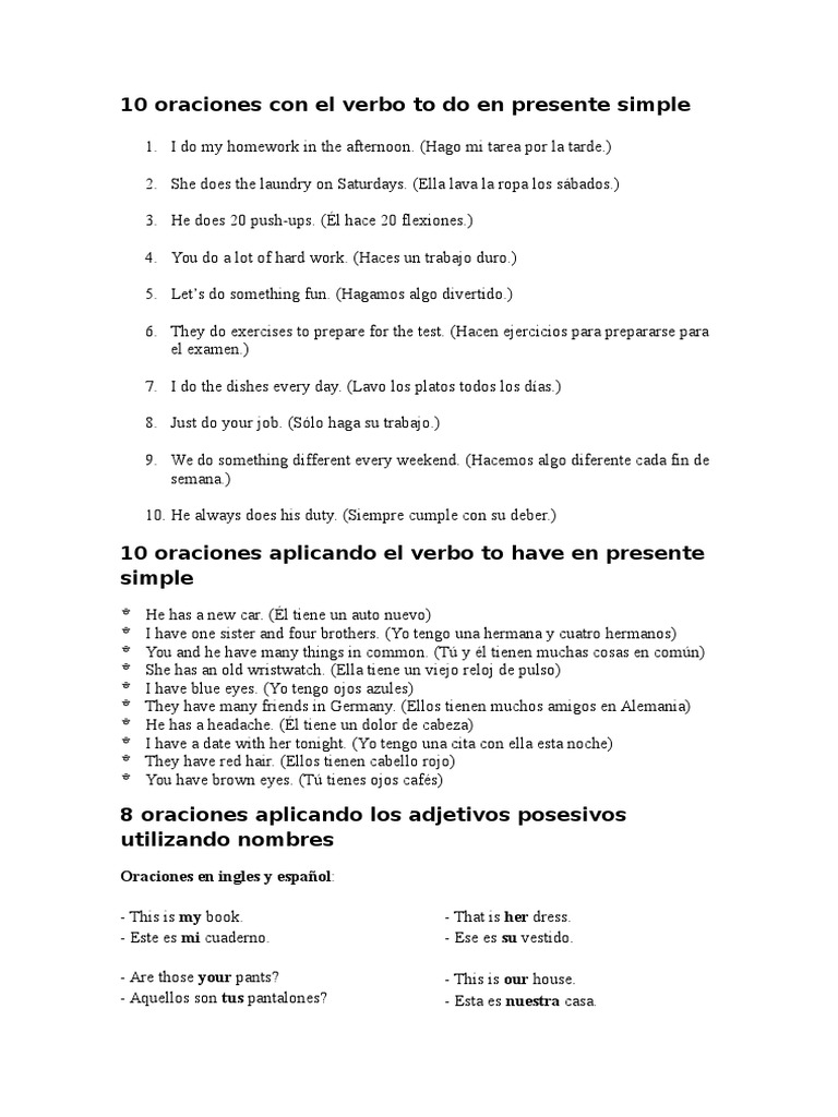 10 Oraciones Con El Verbo To Do en Presente Simple | Ropa