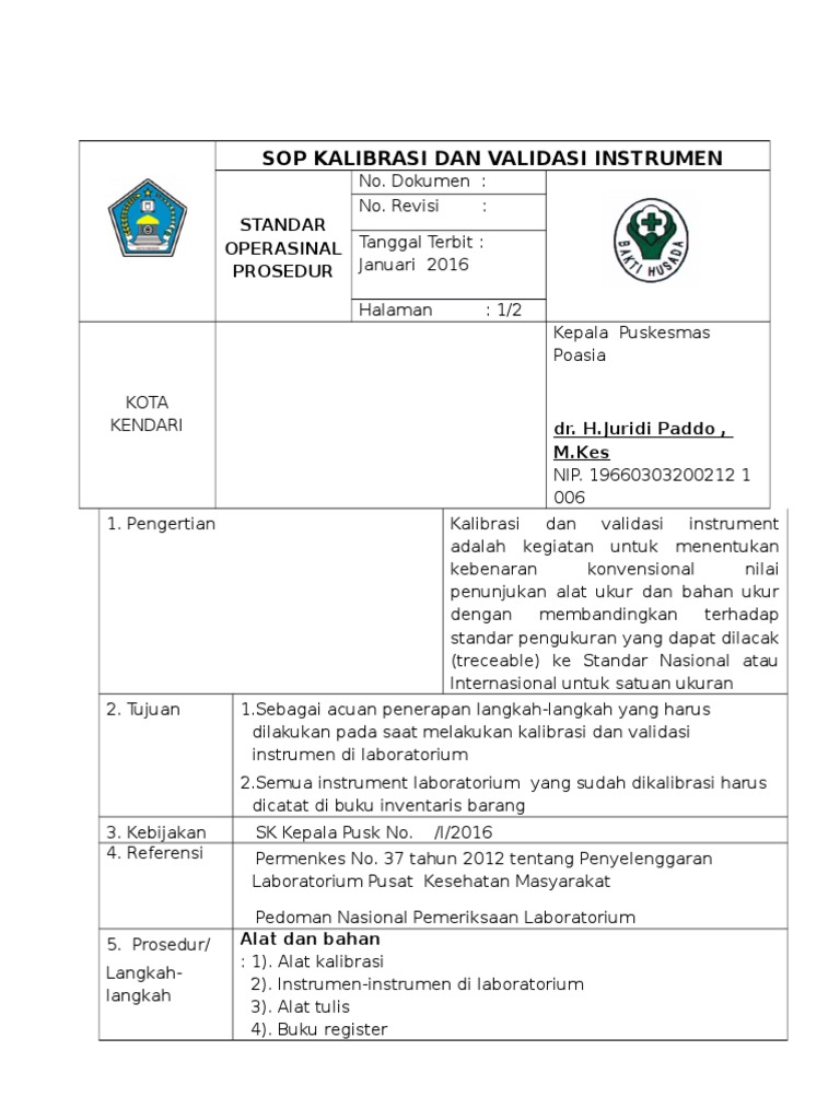 Sop Kalibrasi Dan Validasi Instrumen | PDF | Bisnis | Teknologi & Rekayasa