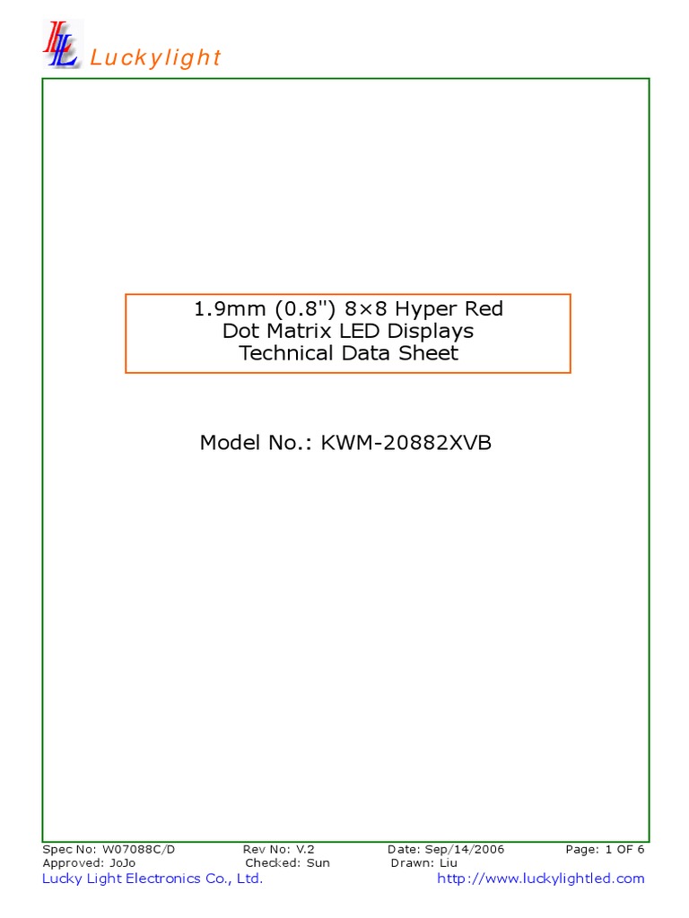 8 X 8 Led Datasheet | PDF | Manufactured Goods | Optics