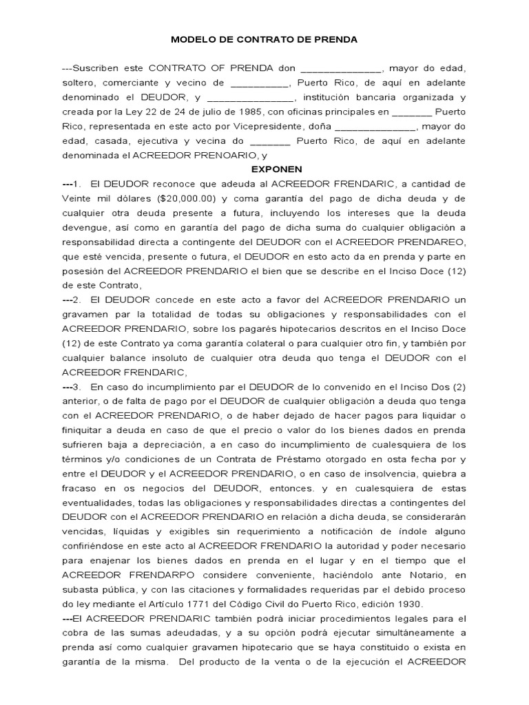 contrato_de_prenda (1).doc | Pagos | Derecho privado