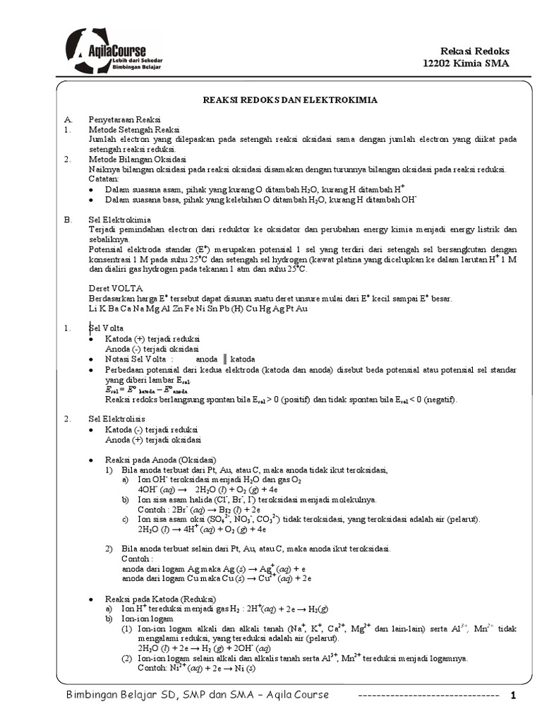 Modul Bimbel Gratis Kelas 12 SMA 12202 Kimia Redoks Dan Elektrokimia ...