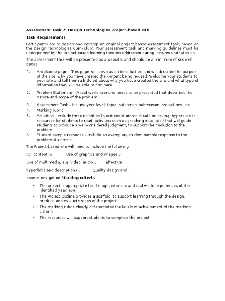Assessment Task 2: Design Technologies Project-Based Site Task ...