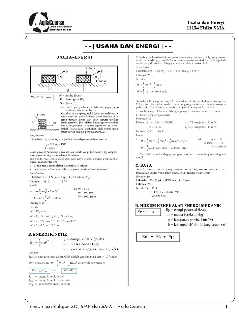 Modul Bimbel Gratis Kelas 12 SMA Fisika Usaha Dan Energi | PDF
