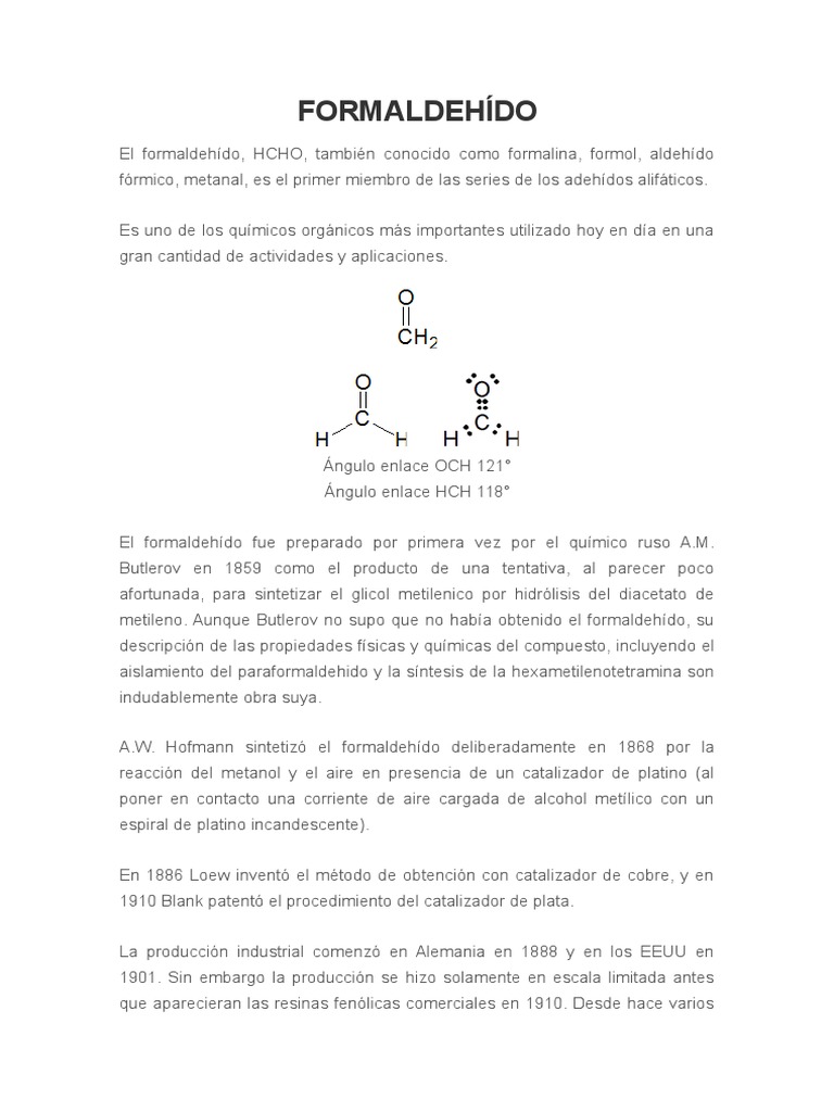 FORMALDEHÍDO | PDF | Formaldehído | Equilibrio químico