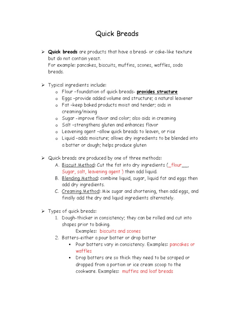 Quick Breads Notes | PDF | Breads | Dough