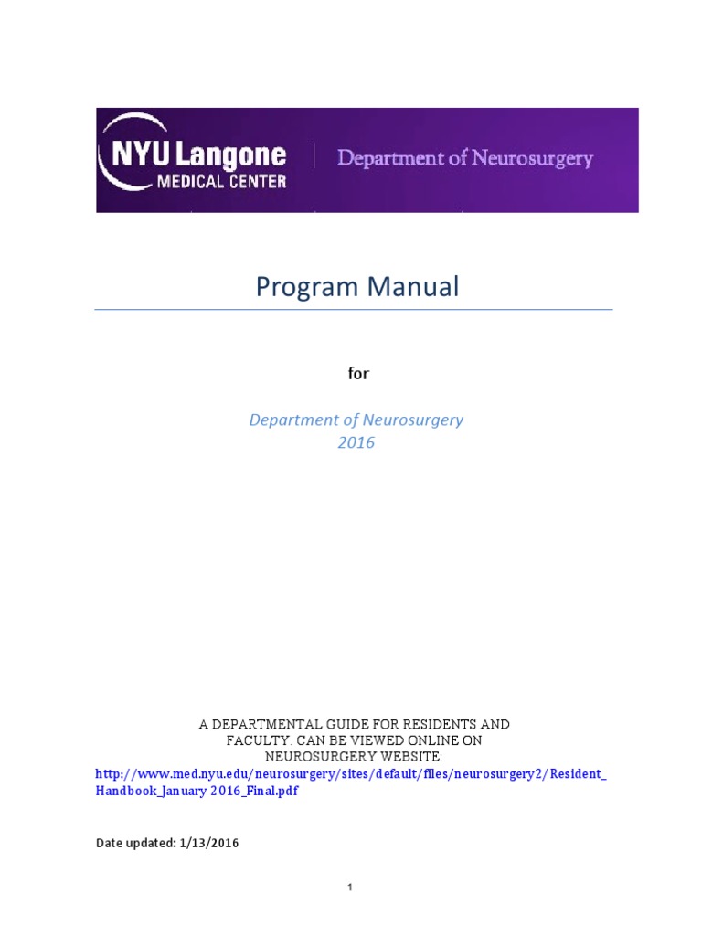 Resident - Handbook - January 2016 - Final PDF | PDF | Neurosurgery ...