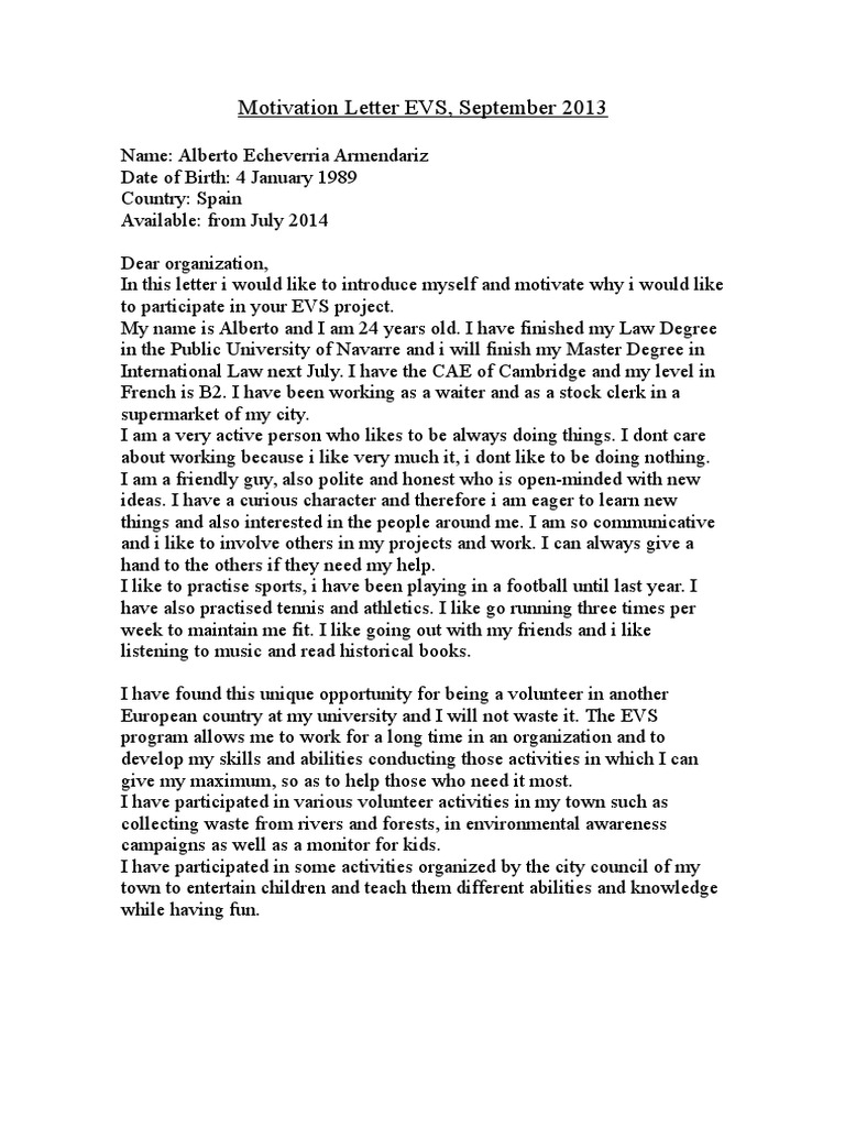 Motivation Letter EVS | Cognition | Psychology & Cognitive Science