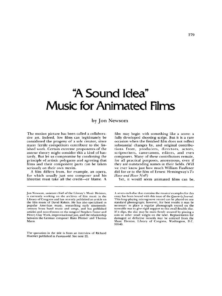 A SOUND IDEA Music For Animated Films | Download Free PDF ...