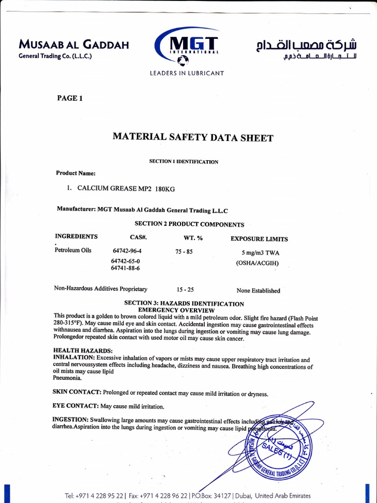 Calcium Grease Msds | Safety | Materials