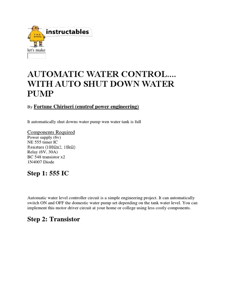 Automatic Water Pump Controller Diagram | PDF | Relay | Electronic Circuits