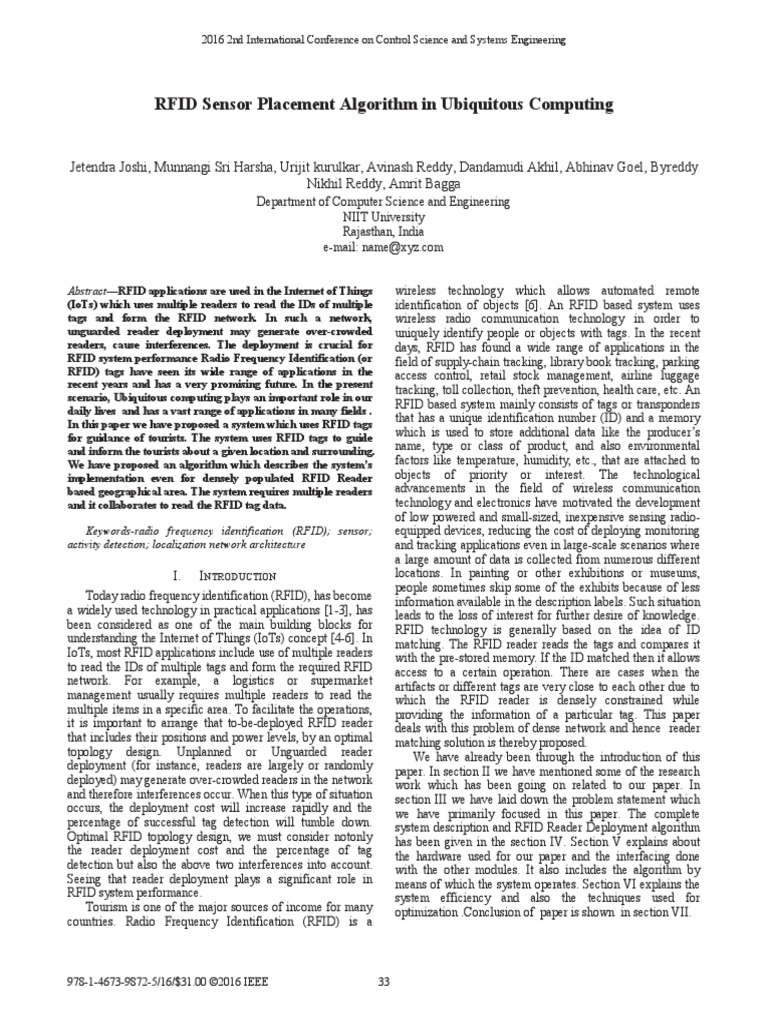 RFID Sensor Placement Algorithm in Ubiquitous Computing | PDF | Radio ...