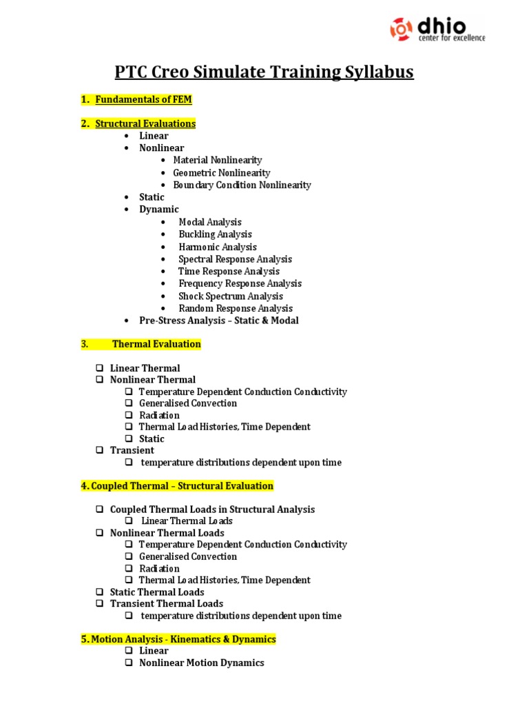 PTC Creo Simulate Training Syllabus | PDF