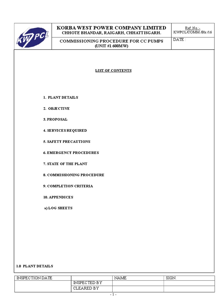 Commissioning Procedure for Circulating Water Pumps at the 600MW Korba ...