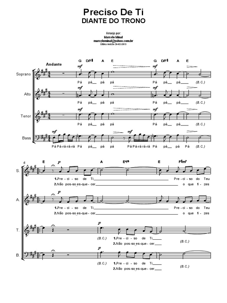 Diante Do Trono - Preciso de Ti Satb | PDF | Composições musicais