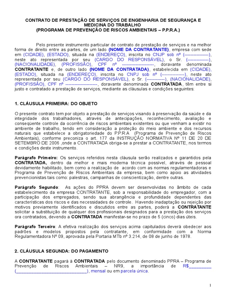 Minuta Contrato de Elaboracao de PPRA.doc