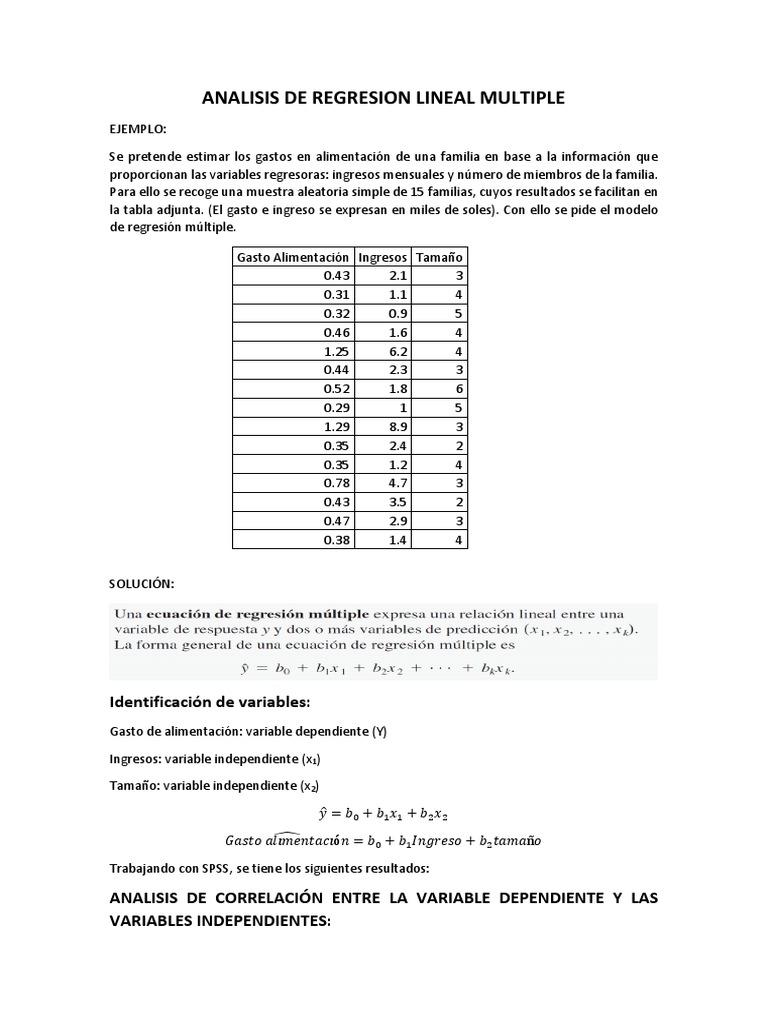 Analisis de Regresion Lineal Multiple - Ejemplo | PDF | Correlación y dependencia | Estadísticas ...