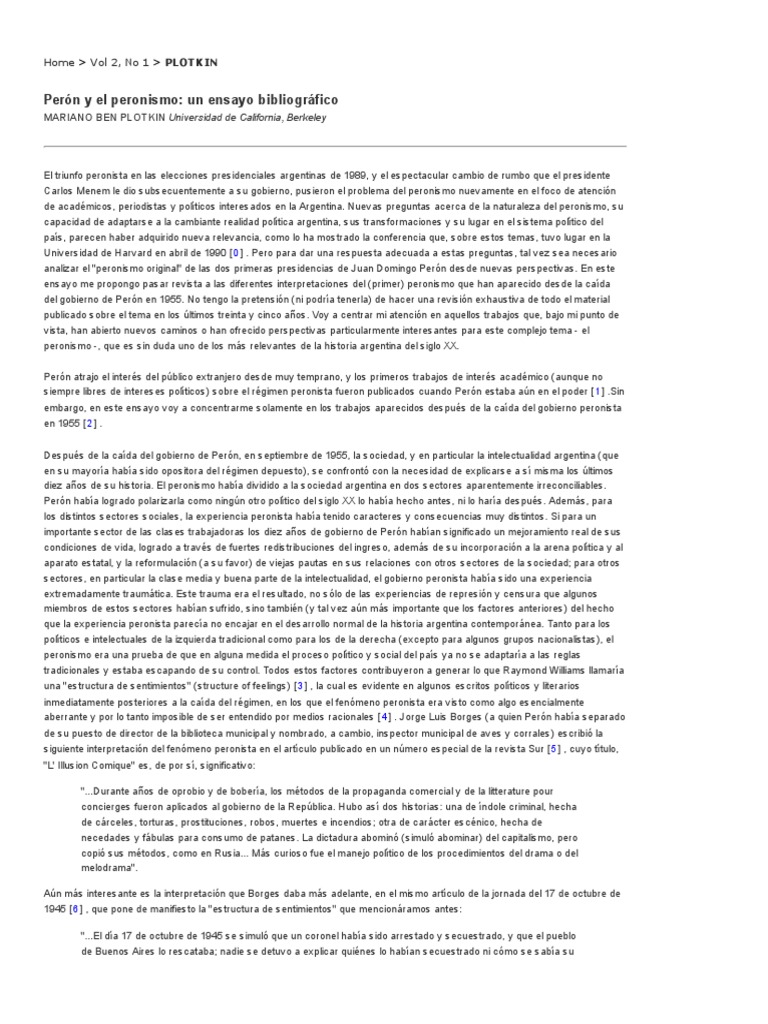 Perón y El Peronismo Un Ensayo Bibliográfico - PLOTKIN - Estudios Interdisciplinarios de América ...