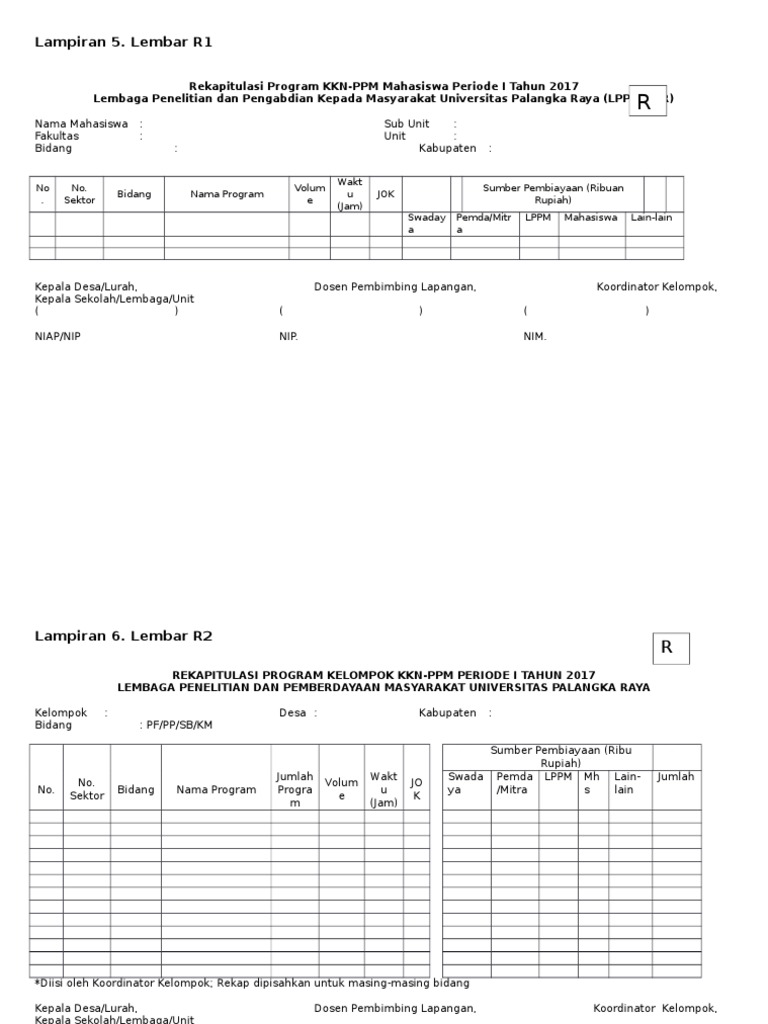 Format (Tabel) Untuk Pembuatan Program KKN-PPM Dan Absen Harian | PDF