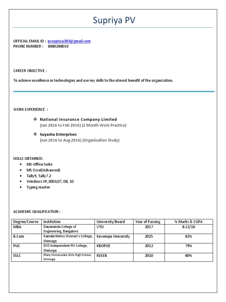 Supriya CV PDF | PDF | Career & Growth