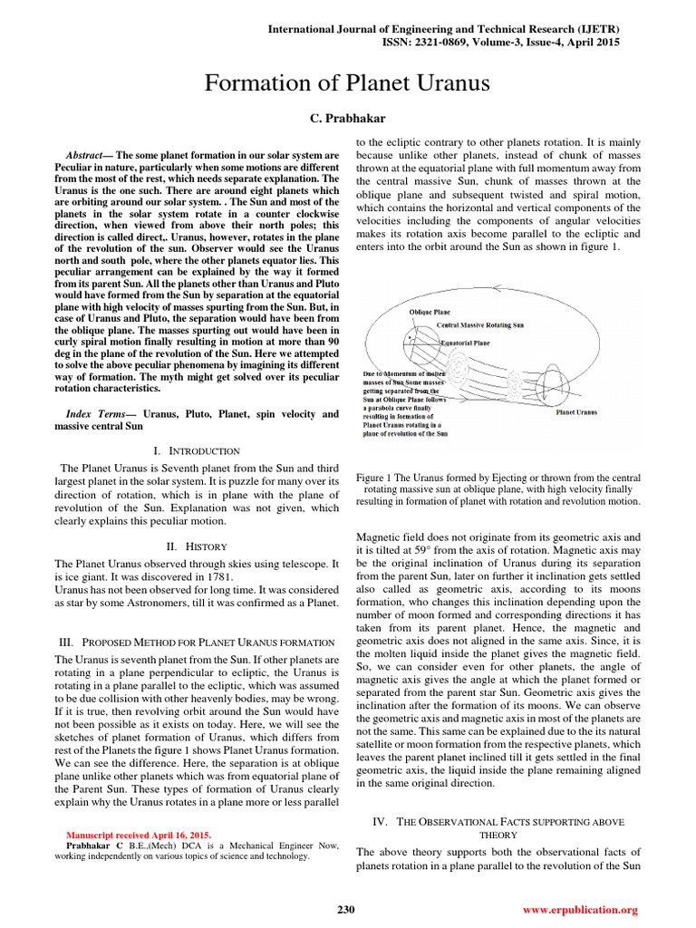 Formation of Planet Uranus: C. Prabhakar | PDF | Planets | Uranus